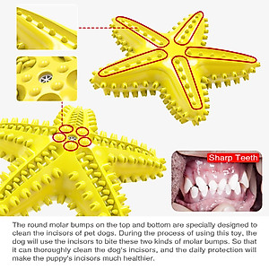 ANROD Dog Toothbrush Chew Toys for Aggressive Chewers Large Breed,Squeaky Talking Dogs Toy,Rubber Indestructible Tough Teeth Cleaning Stick for Small Dogs Dental Care (Yellow Starfish)