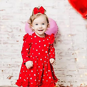 itkidboy Toddler Baby Girl Dress Valentine's Day Clothes Long Sleeve Love Printed Sundress Party Princess Dress (12-18 months) A-red