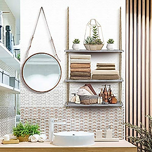 Sorbus Wood Hanging Shelf 3-Tier Rustic Wood Swing Storage Shelves Jute Rope Organizer Rack, Floating Display Shelves (Grey)