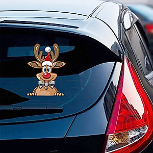 Iprokiu Cute Christmas Santa Claus Peeking Car Sticker Elf Reindeer Car Window Bumper Decal Waterproof Vinyl Car Sticker and Decal Vehicle Truck Laptop Wall Car Decor (Reindeer)