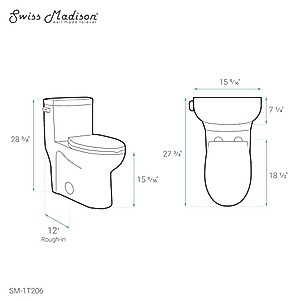 Swiss Madison Well Made Forever SM-1T206 Sublime One Piece Elongated Left Side Flush Handle Toilet 1.28 gpf, Glossy White