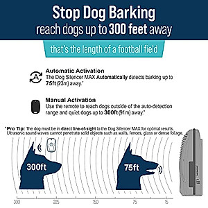 Good Life, Inc. Dog Silencer MAX | Stops Barking up to 300 ft. Away | Humanely Stop Barking Dogs | Automatic Bark Detection up to 75 ft. | Includes Remote Control | Dog Training Device