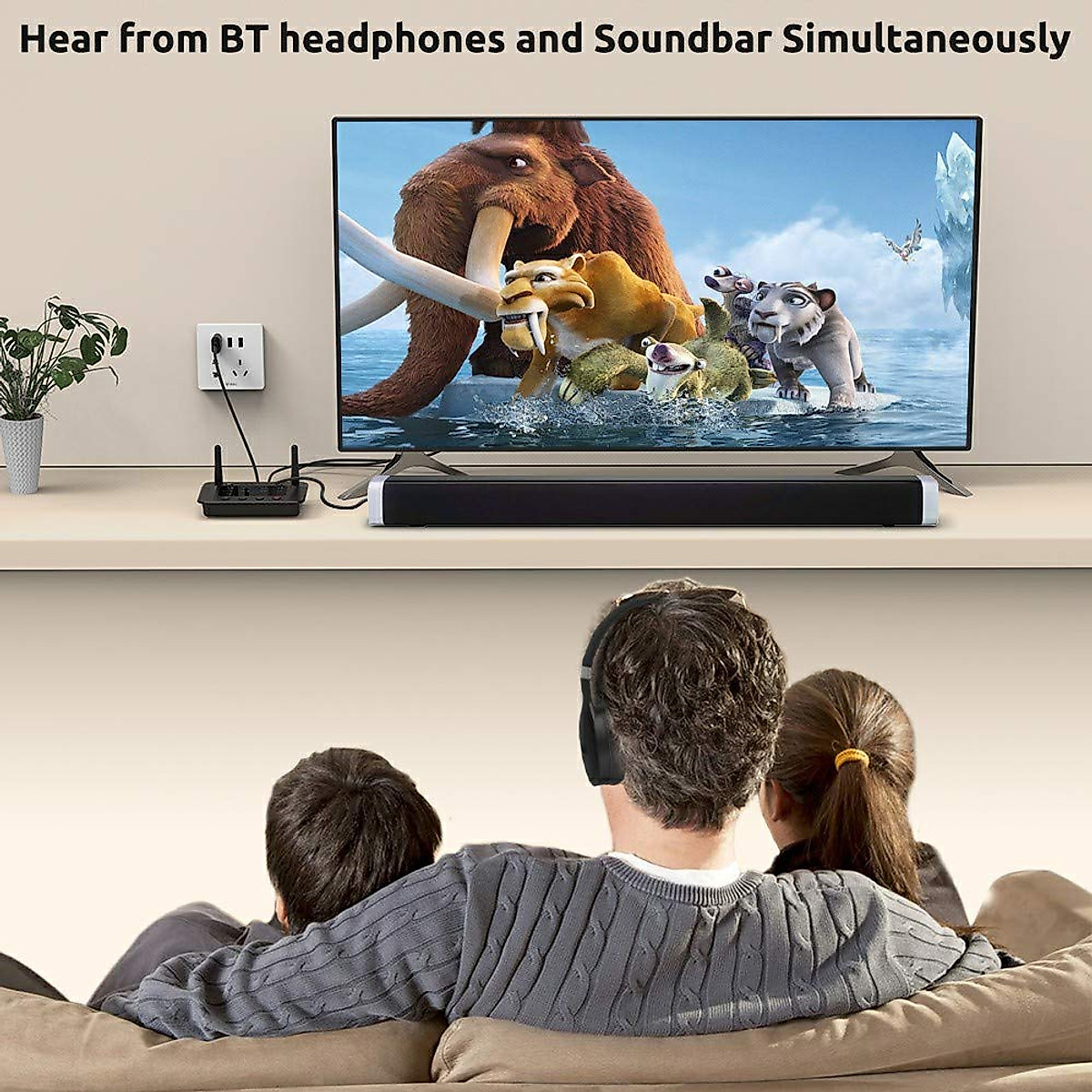 1Mii Long Range Bluetooth 5.0 Dual-Link Optical Analog Bypass Mode Inputs and Outputs Transmitter Receiver for TV, Home Stereo
