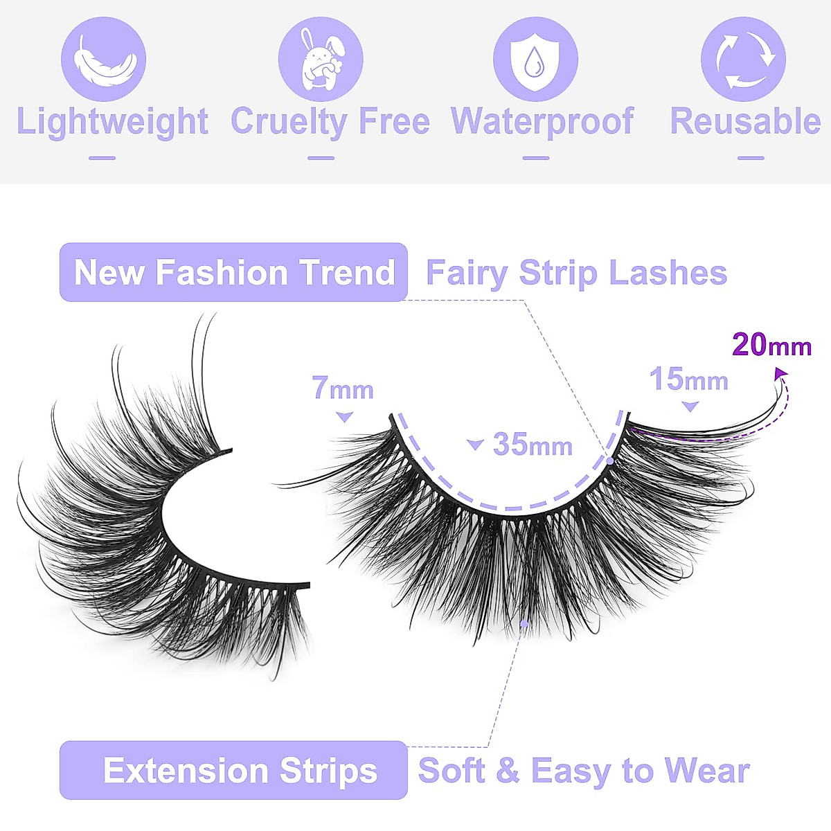 Fairy Strip Lashes That Look Like Extensions Dramatic Faux Mink Eyelashes Fluffy Long Cat Eye Wispy False Lashes Extensions Strip Eyelashes Pack