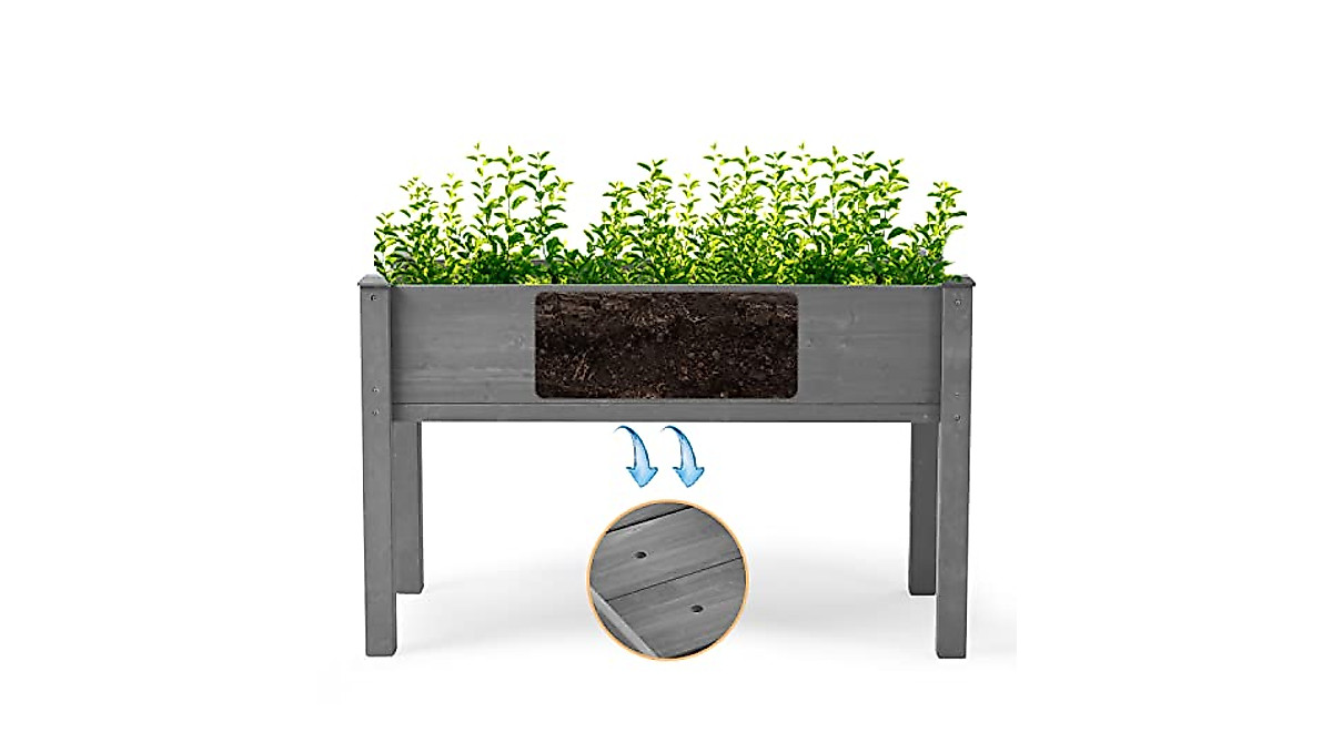 Raised Garden Bed with Legs, 48x24x30'', Outdoor Wood Elevated Planter Box, Grey Cedar, Thick ...