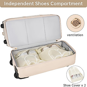 ETRONIK Rolling Duffle Bag with Wheels, 21 Inch Carry on Bag for Airplanes with Shoes Compartment, Canvas Weekender Overnight Bag for Women with Toiletry Bag, Beige