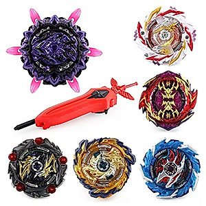JIMI Bey Battling Top Blade Battle Set, 6 Burst Spinning Tops 1 Launcher Grip Starter Combat Game, Toy Gift for Kids Boys Ages 6 7 8 9 10 11 12+