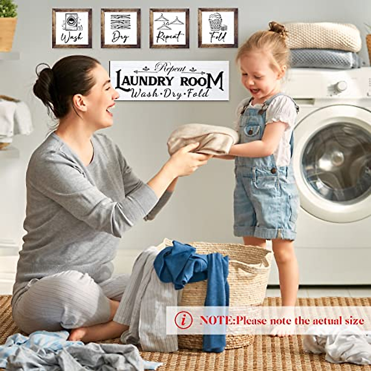 Yerliker Set of 5 Laundry Room Decor Farmhouse Laundry Room Wooden Sign Wash Fold Dry Repeat Signs Rustic Laundry Wall Art Prints Laundry Room Sign Decor for Home, Unframed