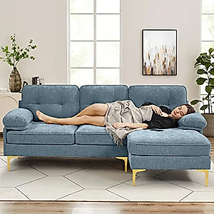 EASELAND 82" L-Shape Sofa with Reversible Chaise Lounge, Convertible Sectional Sofa Couch, Chenille Modern Sofa Couch for Living Room, Apartment and Office, Removable Cover (Light Blue)
