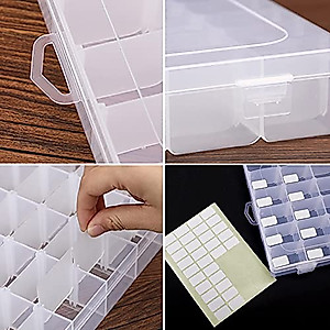 PRTTY 4 Pack 36 Grids Plastic Organizer Box Crafts Storage Beads Organizer with Adjustable Dividers,Jewelry Storage Box with 400pcs Label Stickers,for Fishing Tackles,Beads,Jewelry,Rock Collection.
