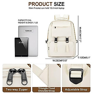 WEPOET Aesthetic College Backpack For Women Cute School Backpacks Casual Daypack Water Ressistant Travel Rucksack Laptop Backpack Middle School Bag For Teen Girls(Beige)