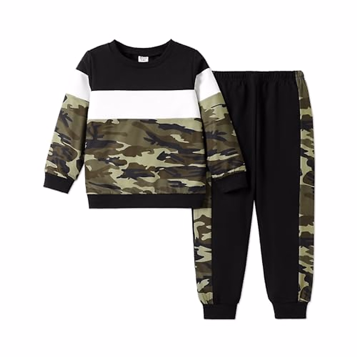 PATPAT Boy's Pullover Long Sleeve Sweatshirt Color Block and Camouflage Pants 2 Pcs Outfit Cool Sets Jogging Tracksuit Camo 7-8 Years