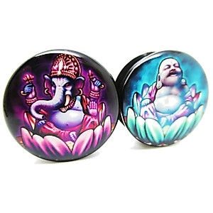 Pierced Republic Ganesh & Buddha Ear Plugs - Acrylic - Screw on - NEW *Pair* - 10 Sizes (2 Gauge (6mm))