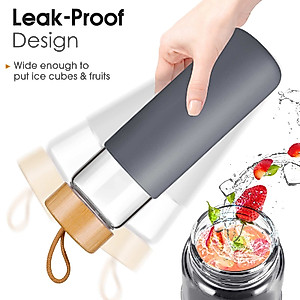 Yomious 25 Oz Glass Water Bottle with Bamboo Lid - Borosilicate Glass Water Bottles with Sleeve, Wide Mouth and Dishwasher Safe Water Bottle Glass - Bonus 1x Brush