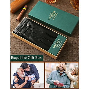 VIKIDEER Super Warm Fur Gloves Mens Leather Gloves Real Rabbit Fur Lined Touchscreen Driving Gloves Black Large