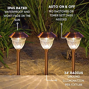 Energizer LED Solar Pathway Lights - 10 Pack of [Bronze] Outdoor Solar Lights - IP65 Waterproof w/Auto On/Off - Patterned Glass and Metal Construction Coated in Bronze