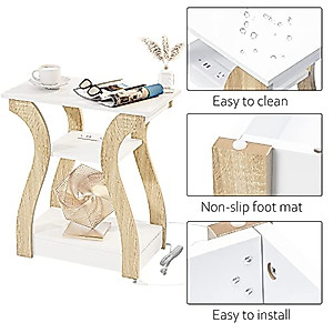 FROMJBEST End Table with Charging Station, Side Table with USB Ports and Outlets, Nightstand, 3 Tier End Table with Storage Shelf for Living Room, Bedroom (White)