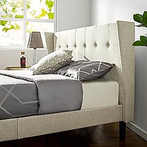 Zinus Athena Upholstered Button Tufted Wingback Platform Bed / Mattress Foundation / Easy Assembly / Strong Wood Slat Support, Queen