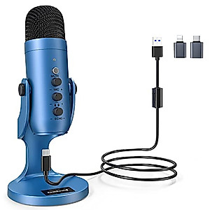 ZealSound USB Microphone,Condenser Gaming Mic for Phone/Laptop/PC/PS4/5/Computer,Microphone with Gain Knob,LED Mute,Monitor Volume Adjustment,Stand Base for Streaming, Podcast, Studio Recording (Blue)