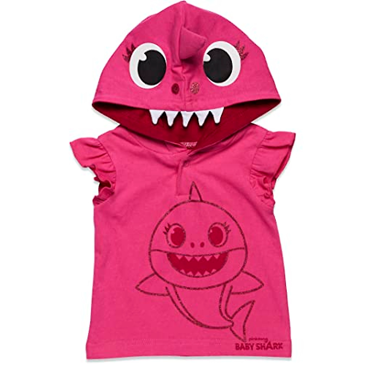Pinkfong Baby Shark Toddler Girls French Terry Short Sleeve Hoodie & Shorts Set 3T