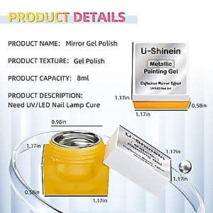 U-Shinein 8ml Metallic Painting Gel, Silver Painted Nail Polish, 3D Metal Painting Drawing Mirror Nail Gel Polish Glossy Soak Off UV/LED DIY Nail Art Manicure