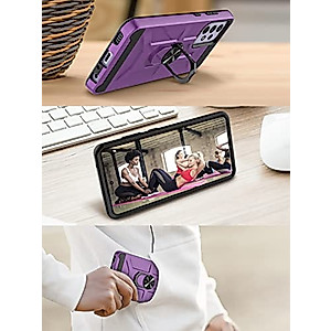 Samsung Galaxy A52S Case, Galaxy A52 4G/5G Case with 3X Tempered Glass Screen Protector, Built-in Ring Kickstand and Magnetic Car Mount Shockproof Dropproof Military Grade Armor Rugged Case, Purple