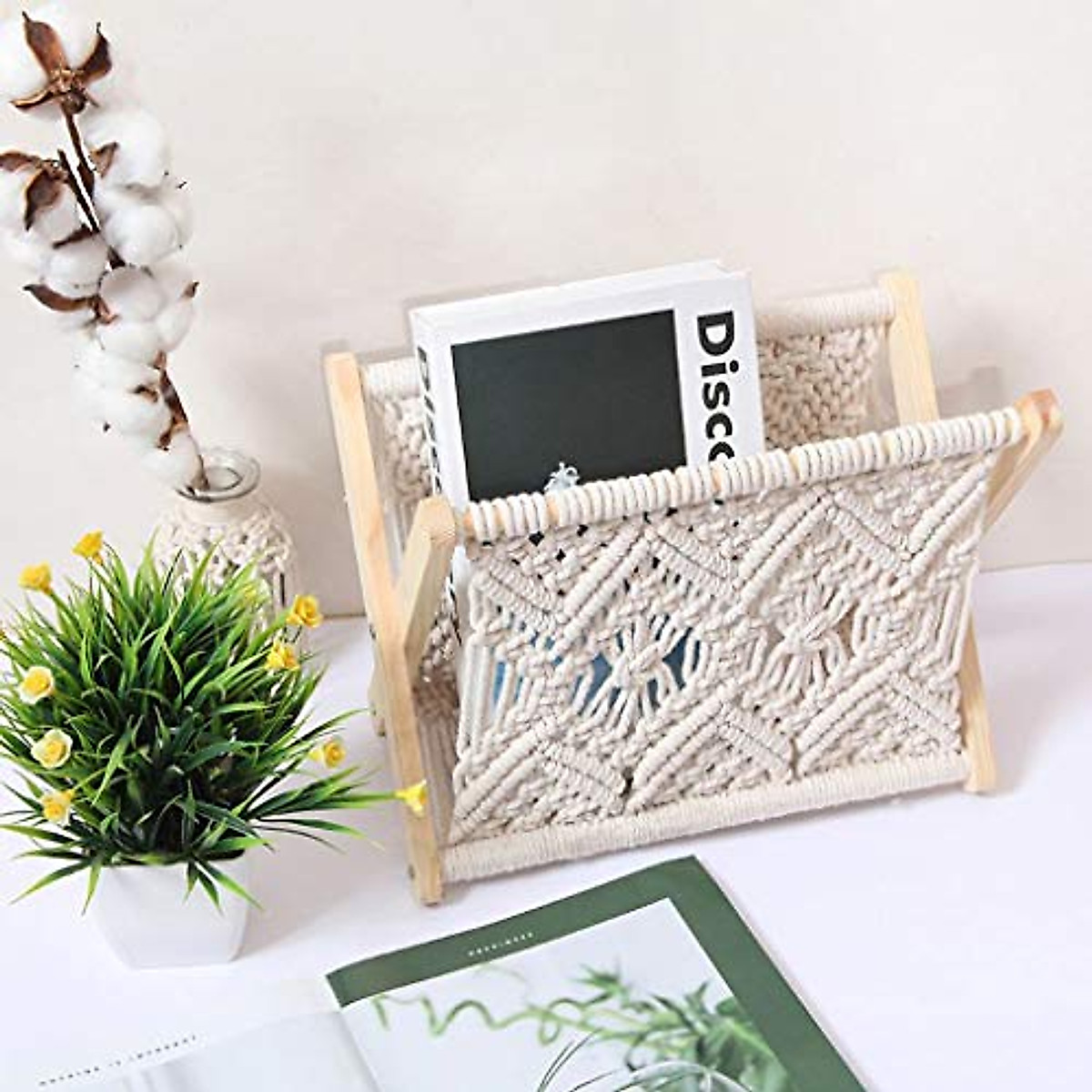 UXZDX Nordic Cotton Woven Storage Basket Magazine Rack Desktop Book Shelf Photo Props