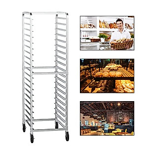 VINGLI Upgraded 20-Tier Full/Half Sheet Pan Rack, Aluminum Bakery Rack, Speed Rack, Bakers Rack with Lockable Wheels for Home Commercial Kitchen, Restaurant, Cafeteria, Dessert Shop, 68.5”H