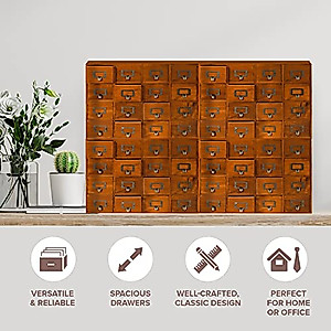 64-Drawer Wooden Storage Box (39.2”x3.9”x27.56”) Traditional Apothecary Cabinet in Walnut Wood - 64-Slot Wooden Desk Drawer Unit w/Label Holders & Handles - Multi Level Countertop Drawer Organizer