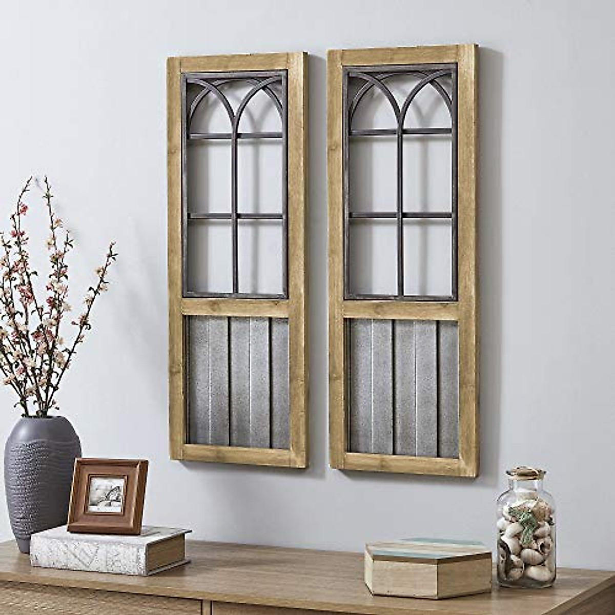FirsTime & Co. Willow Farms Window Wall Plaque Set, 31.5" H x 12" W (Each), Brown, Silver, Metallic Gray