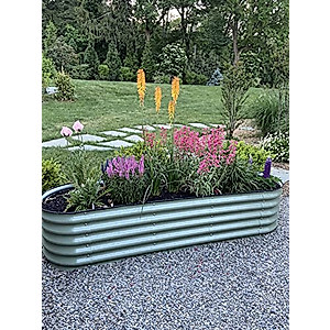 Vego garden Raised Garden Bed Kits, 17" Tall 6 in 1 Modular Metal Raised Planter Bed for Vegetables Flowers Patio Ground Planter Box-Olive Green