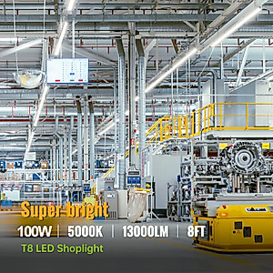 SpeePlant Led Shop Light 8FT 10 Packs, 100W 15000LM 5000K, Linkable 8 Foot Led Shop Lights, Super Bright Led Garage Light, V Shape T8 Led Light Fixture for Workshop, Double Row Led Tube Lights