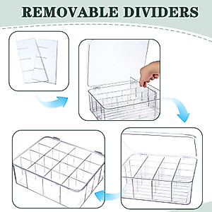 Hiitytin 2Pcs Socks Bra Underwear Drawer Organizer for Closet, Plastic Storage Box with 16 Removable Compartments and Lid, Clear Dresser Drawer Organizer Storage Container with Dividers for Ties Belts