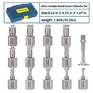 THINKPRO 14PCS Screw Extractor Set, Easy Out Bolt Extractor kit with 3/8" Inch Drive Hex-Head, Multi-Spline Rounded Bolt Remover tool for Removing Damaged Studs, Bolts, Screws