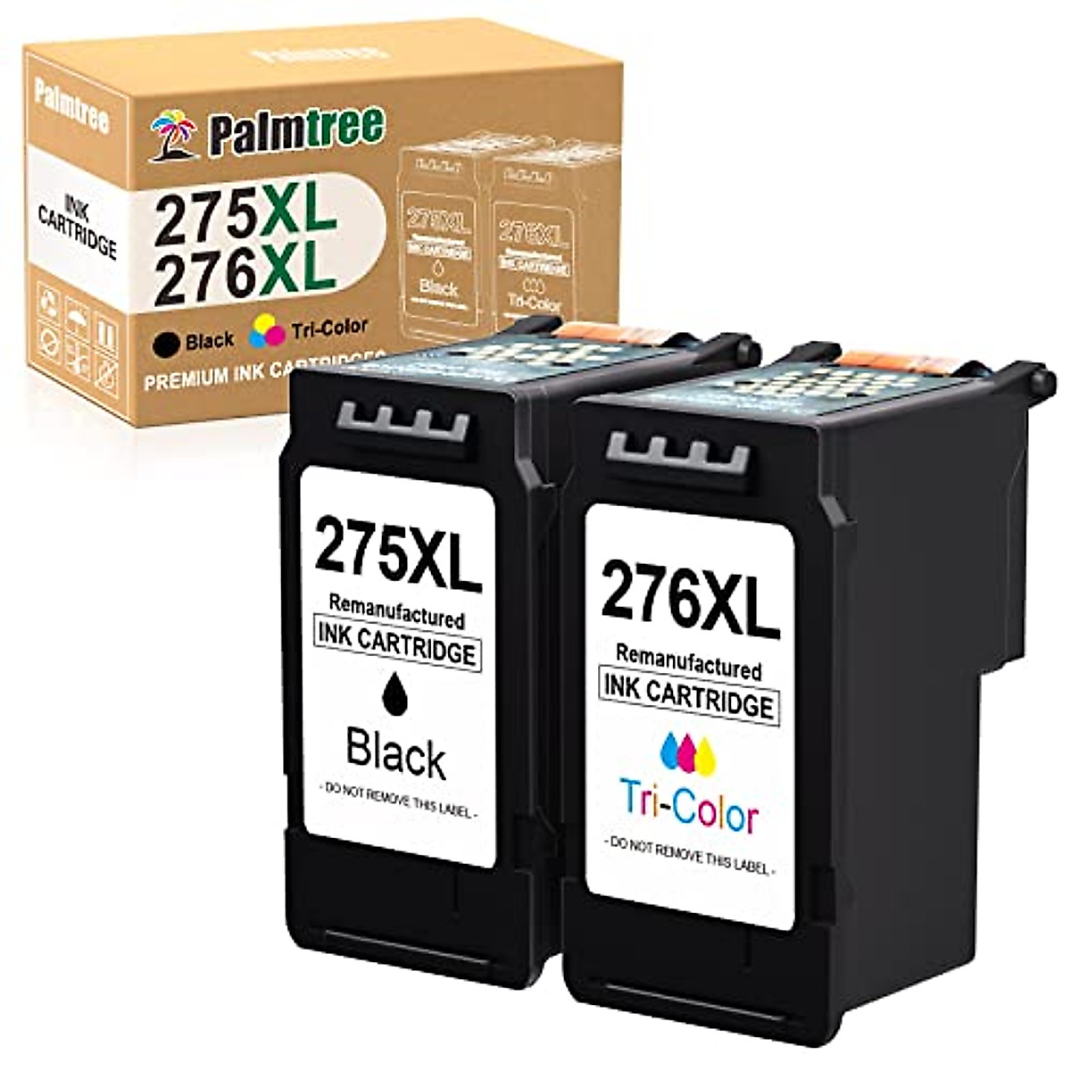 Palmtree Remanufactured Replacement for Canon Ink 275 and 276 PG-275XL CL-276XL High Capacity 275XL 276XL Ink Cartridges for Pixma TS3522 TR4720 TS3520 TS3500 TR4722 TR4700 Printer (1 Black, 1 Color)