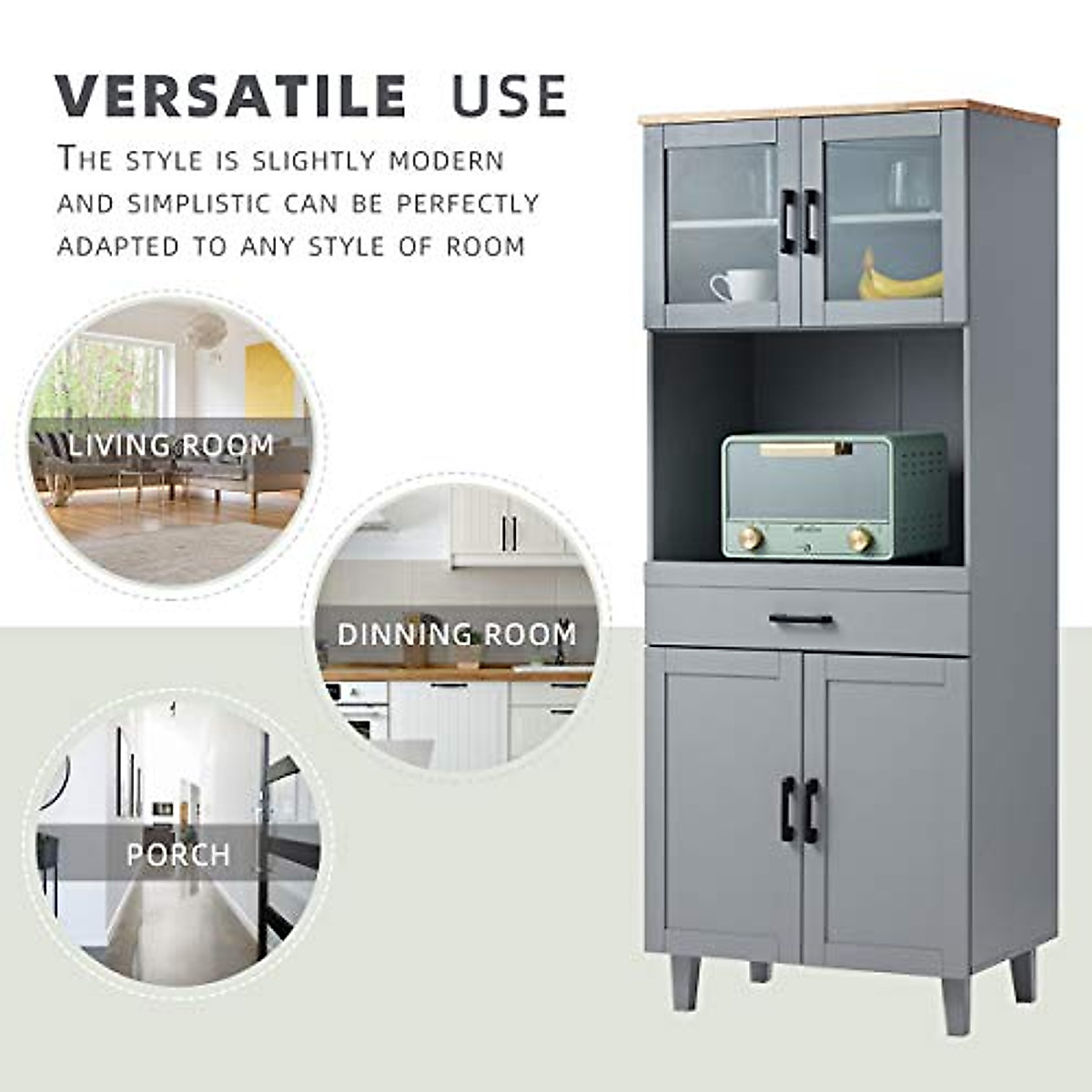 MELLCOM Kitchen Cabinet，Pantry Cabinets with 2 Cabinets, 1 Cutlery Drawer, 1 Open Shelf, Kitchen Storage Cabinets for Home&Office