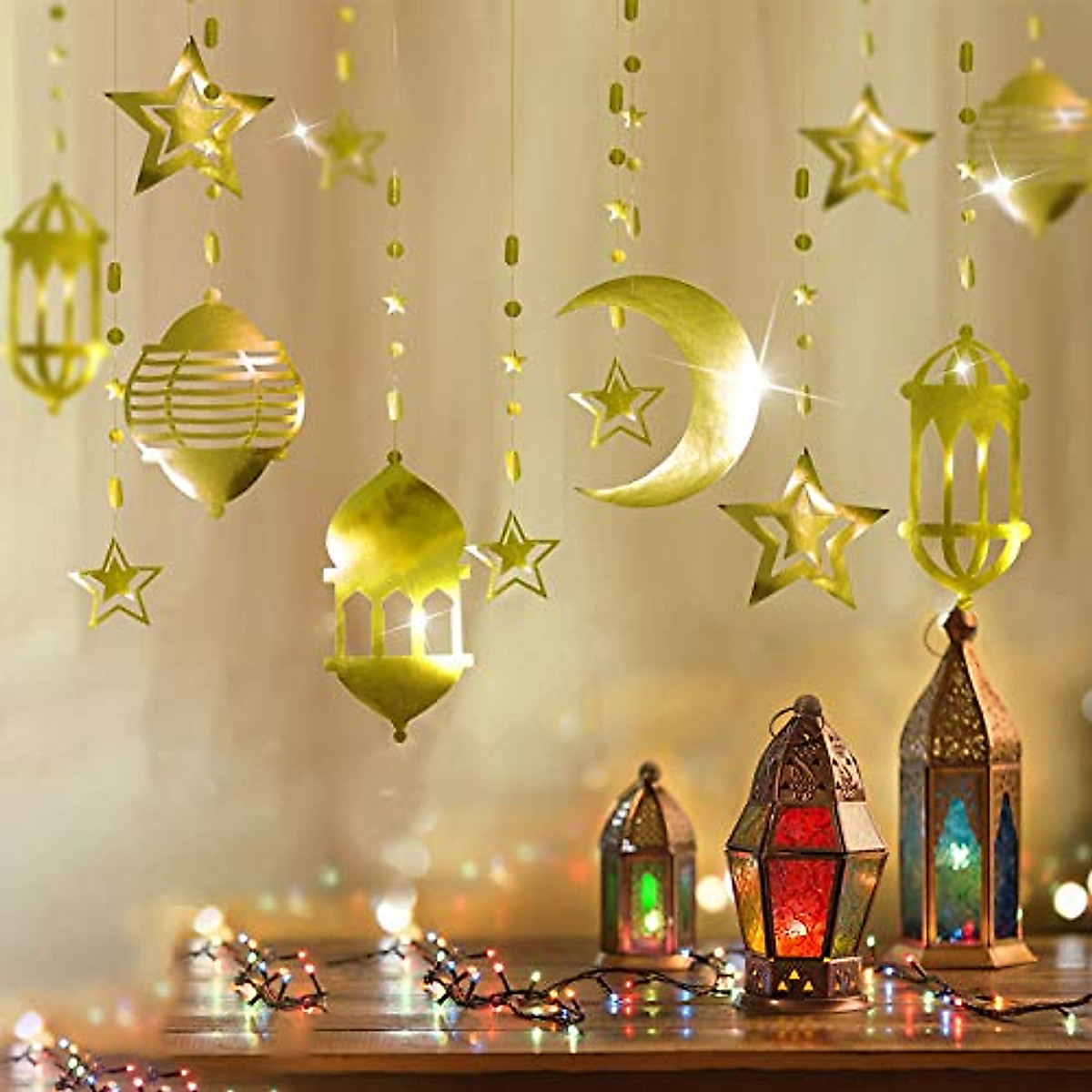 Gold Star Moon Lantern Garlands - Ramadan & Eid Decorations