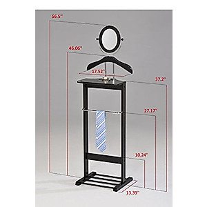 Kings Brand Furniture - Millett Wood Wardrobe Suit Valet Stand, Clothes Rack, Contour Hanger, Trouser Shoe Rack - Black/Chrome