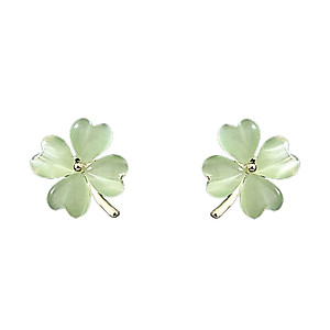 Green Cat Eye's Clover Flower Earrings for Women 925 Sterling Silver Post Pin Hypoallergenic Lucky Love Heart 4 Leaf Shamrock Small Cute Studs Earring Dainty Gifts for Mother Sister Aunt (Jade-Green)