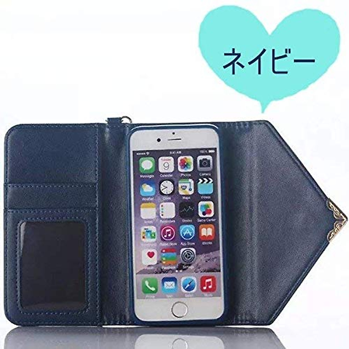Glow Co., Ltd. 405-1-01 iPhone 12 with Strap, Multi-Functional Storage, Notebook Type Case, Navy, Tempered Glass & Stylus Pen Included