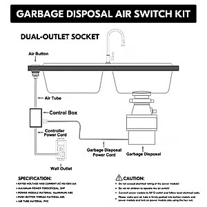 Garbage Disposal Air Switch Kit, Garbage Disposal Button, Kitchen Garbage Disposal Switch Button, Sink Top Waste Disposer On/Off (Black Stainless Steel)