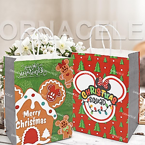 ORNACELE Christmas Gift Bags 12 Count Assorted Styles Bags Xmas Small Kraft Paper Bags with Handles Christmas Goodie Bags with Christmas Prints for Xmas Gift Wrapping Christmas Party Supplies