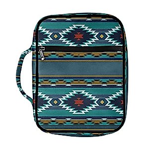 Wanyint Bible Cover Native American Turquoise Aztec Printed Bible Covers for Daily Travel School Lightweight Church Bag with Handle and Zippered Portable Bible Bag Cover