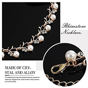 Unicra Pearl Bride Wedding Jewelry Set Crystal Bridal Necklace Bracelet Earrings Sets Rhinestone Choker Necklace Prom Costume Jewelry Set for Women and Brides (Gold)