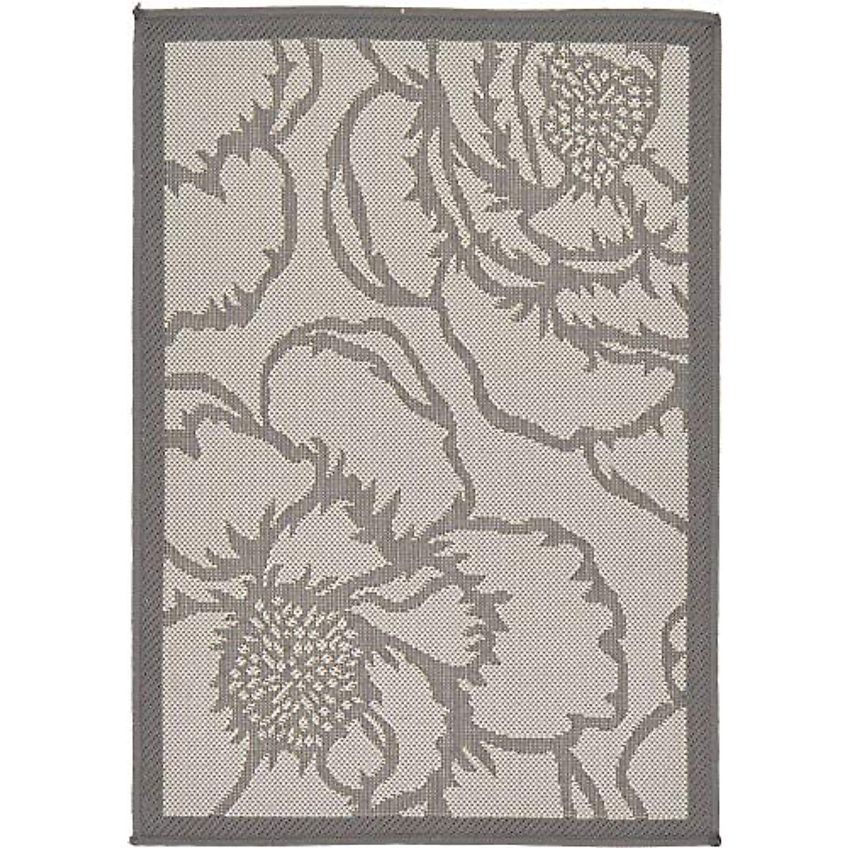 Unique Loom Botanical Collection Floral, Bohemian, Border, Coastal, Indoor and Outdoor Area Rug, 2 ft 2 in x 3 ft, Gray/Light Gray
