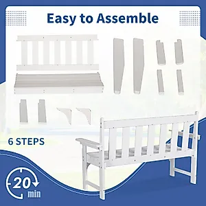 nalone Outdoor Bench, HDPE All Weather Patio Bench Load up to 800 Lbs, 2-Person Garden Bench Rot-Proof Fade Proof for Patio, Porch, and Park (White)