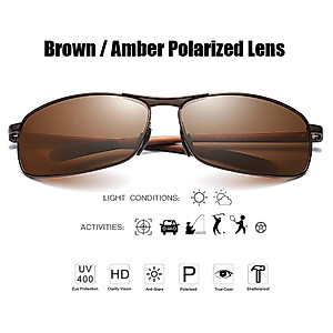 ZHILE Rectangular Polarized Sunglasses Anti Reflective Coating Lens Spring Hinge UV400 (Brown, Amber with AR COATING)