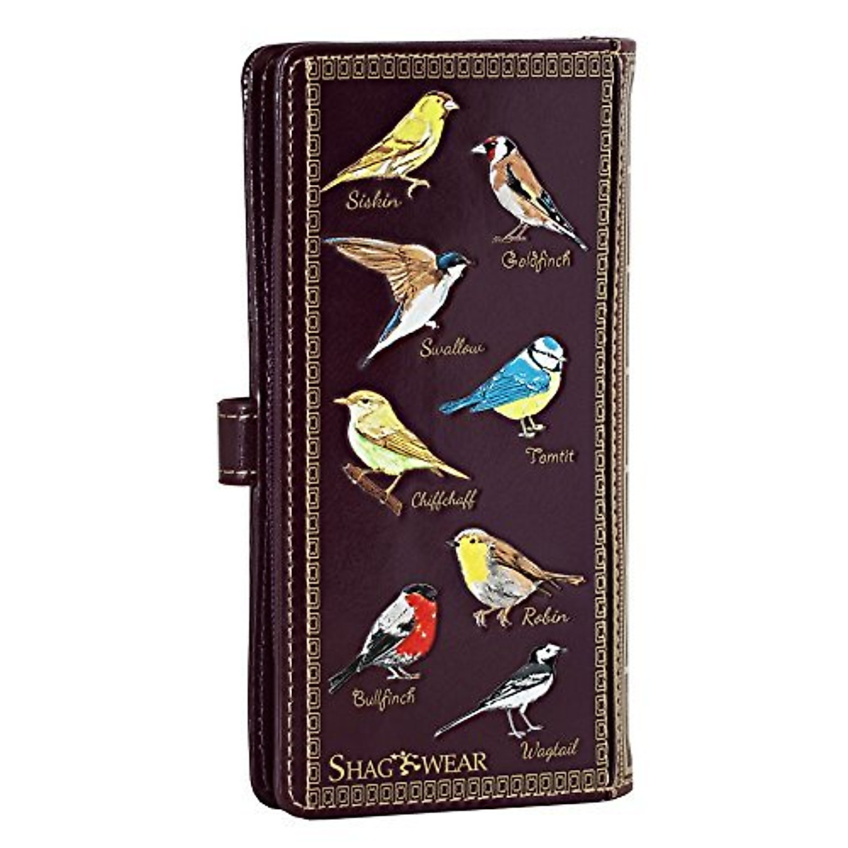 Shag Wear Book of Birds Large Wallet for Women and Teen Girls Vegan Faux Leather 7" Burgandy