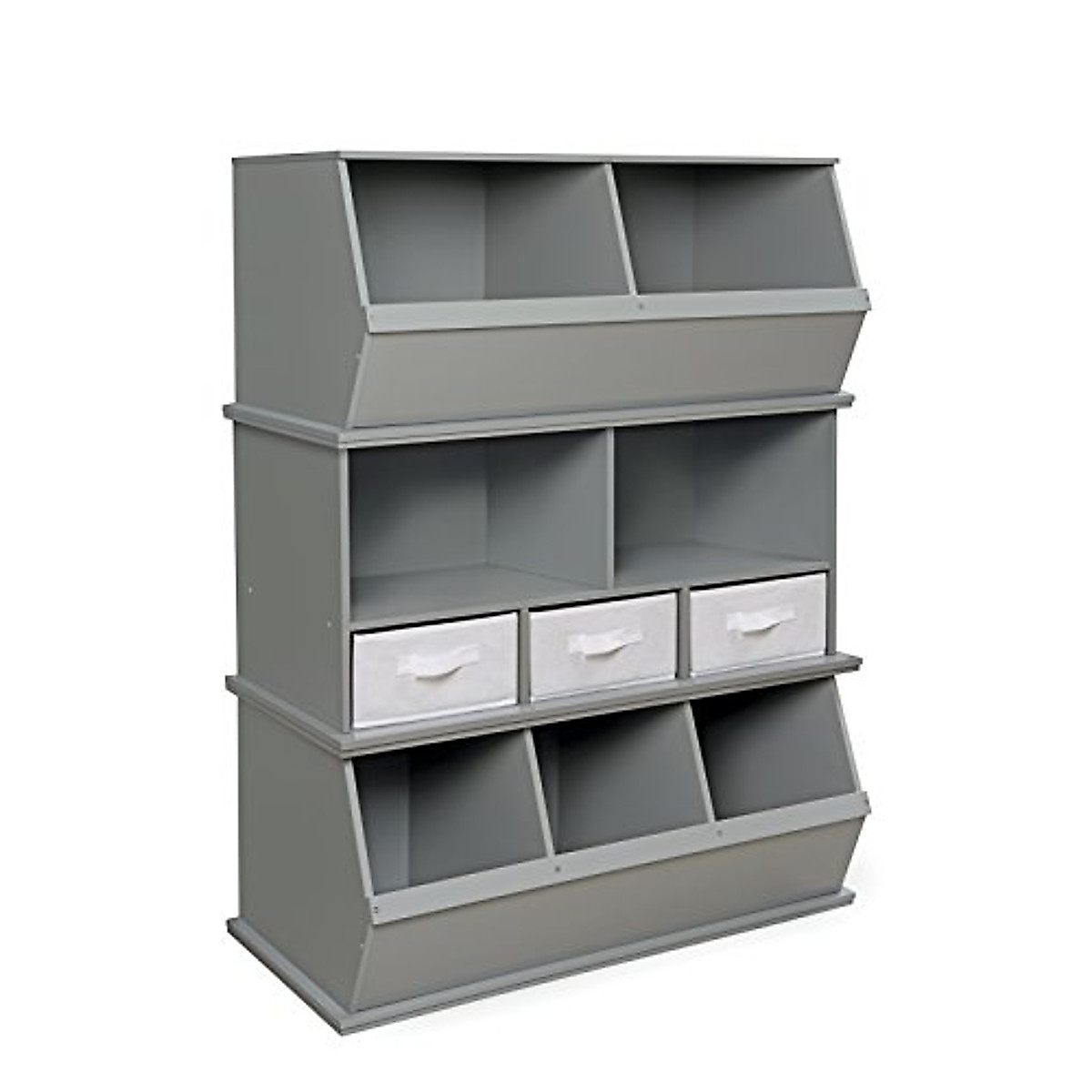Stackable 5 Shelf Storage Organizing Cubby with 3 Fabric Baskets