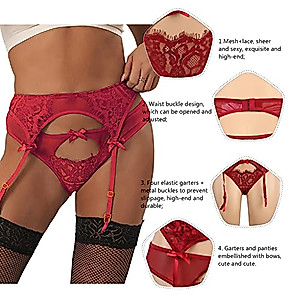 ohmydear Women Lace Garter Belts Plus Size High Waisted Suspender Belt with 4 Metal Clips for Thigh High Stockings